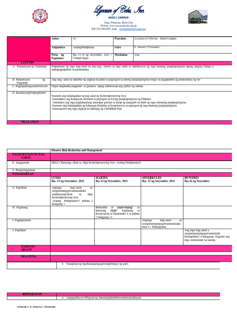 Learning Plan Grade 10 | PDF