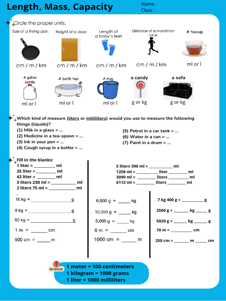 Length, Mass, Capacity | PDF | Litre
