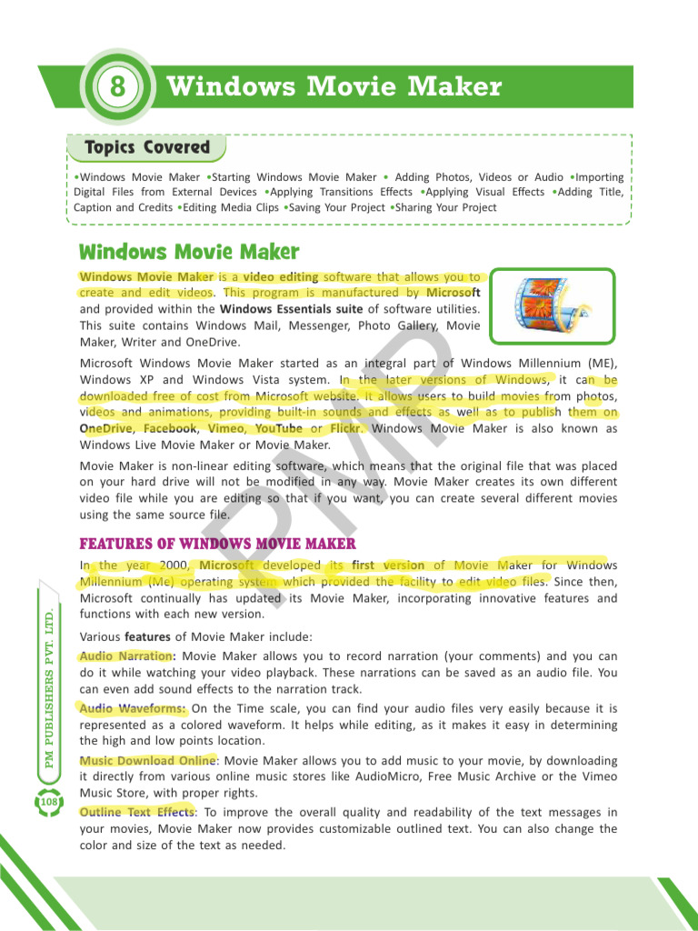 Chapter 8 - Windows Movie Maker | PDF | Window (Computing) | Film And Video Technology