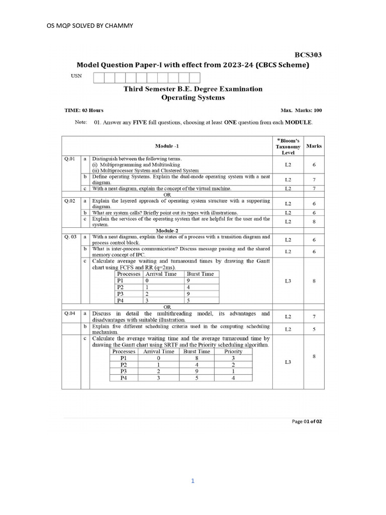 OS Model Paper Solved | PDF | Thread (Computing) | Process (Computing)