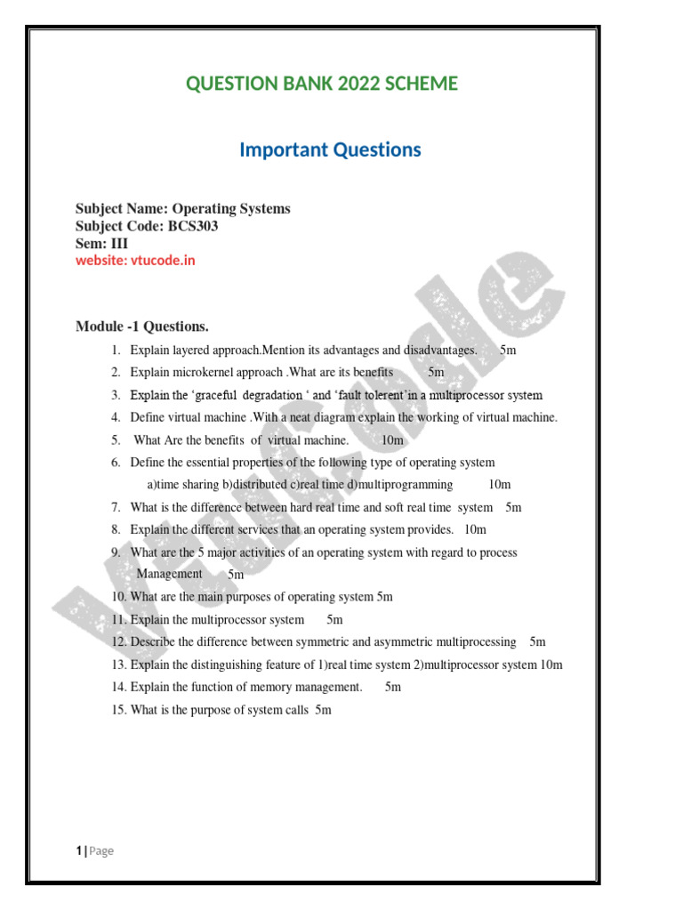BCS303 Questions Bank | PDF | Scheduling (Computing) | Operating System Technology