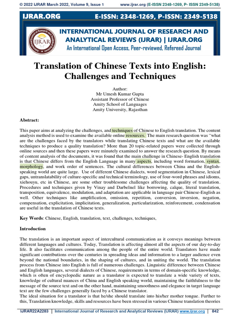 Chinese to English Translation Techniques | PDF | Translations ...