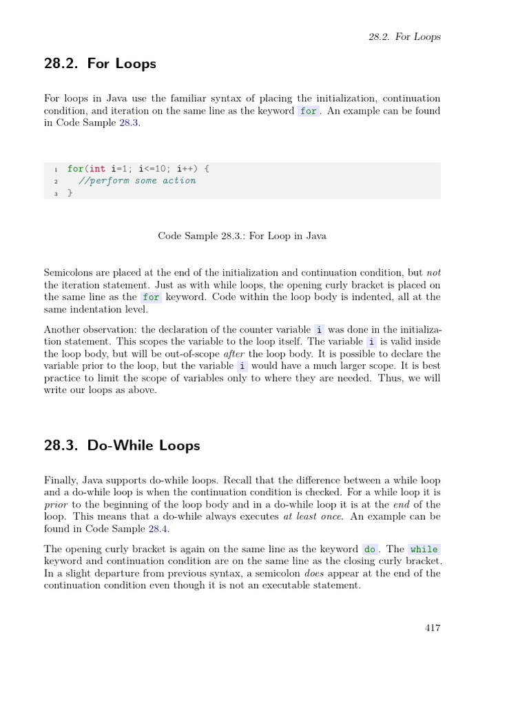 28.2. For Loops: //perform Some Action | PDF | Method (Computer Programming) | Class (Computer ...