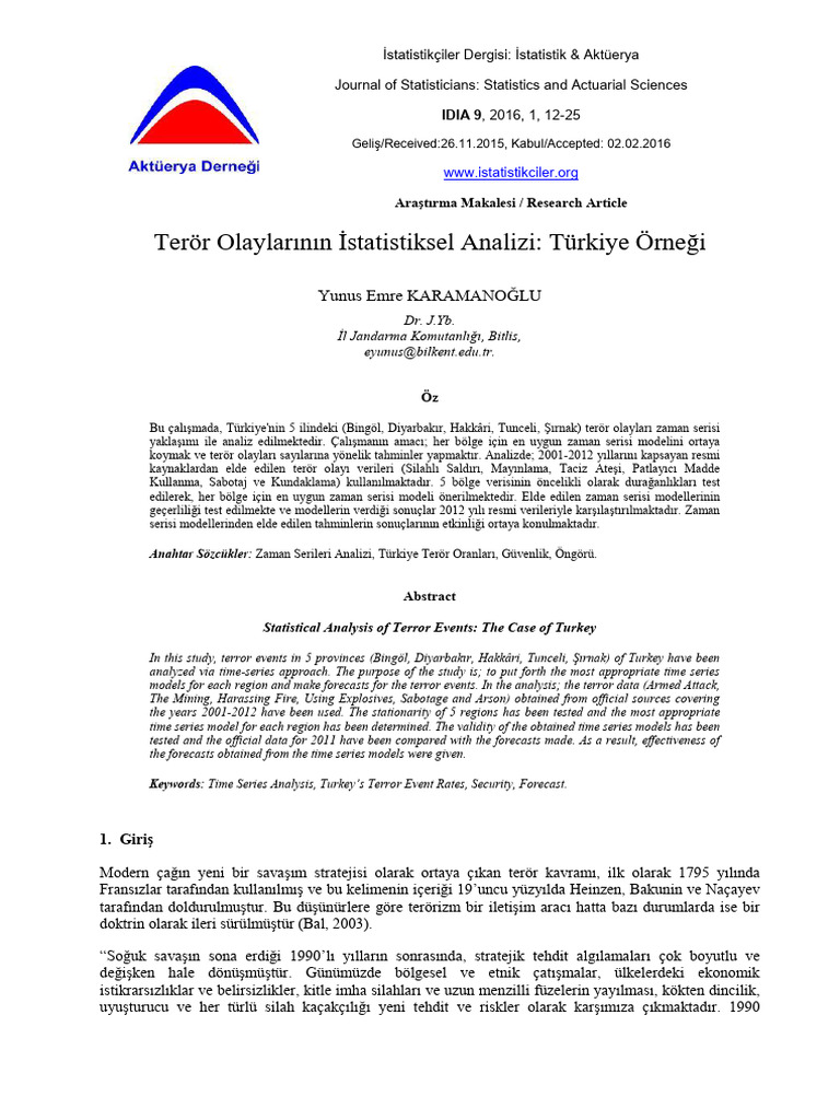 Ter R Olaylar N N Statistiksel Analizi T Rkiye Rne I (#417505) - 461471 | PDF