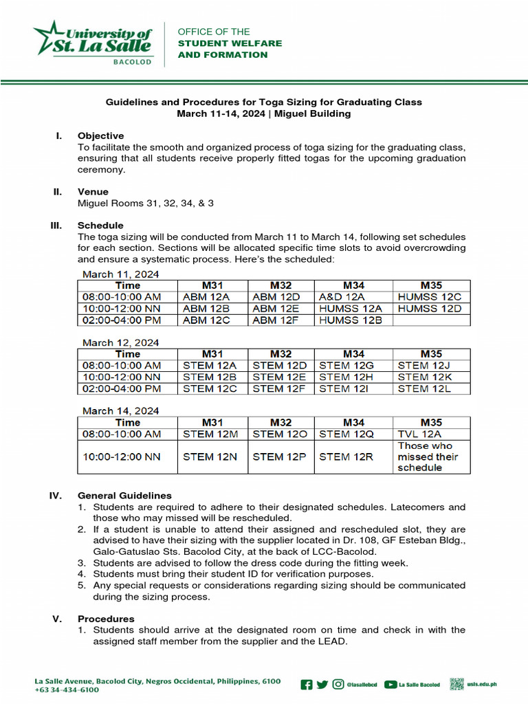 Updated Guidelines and Procedures For Toga Sizing For Graduating Class ...