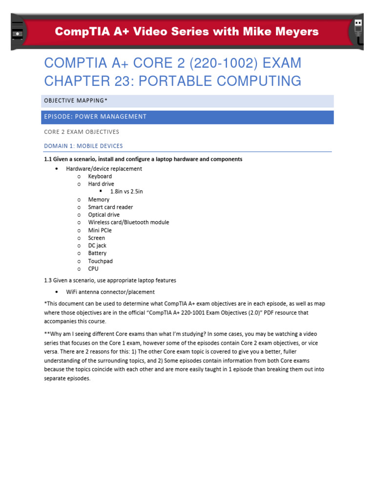 1.1 23 Objective Mapping Portable Computing A+ Chapter 23 | PDF