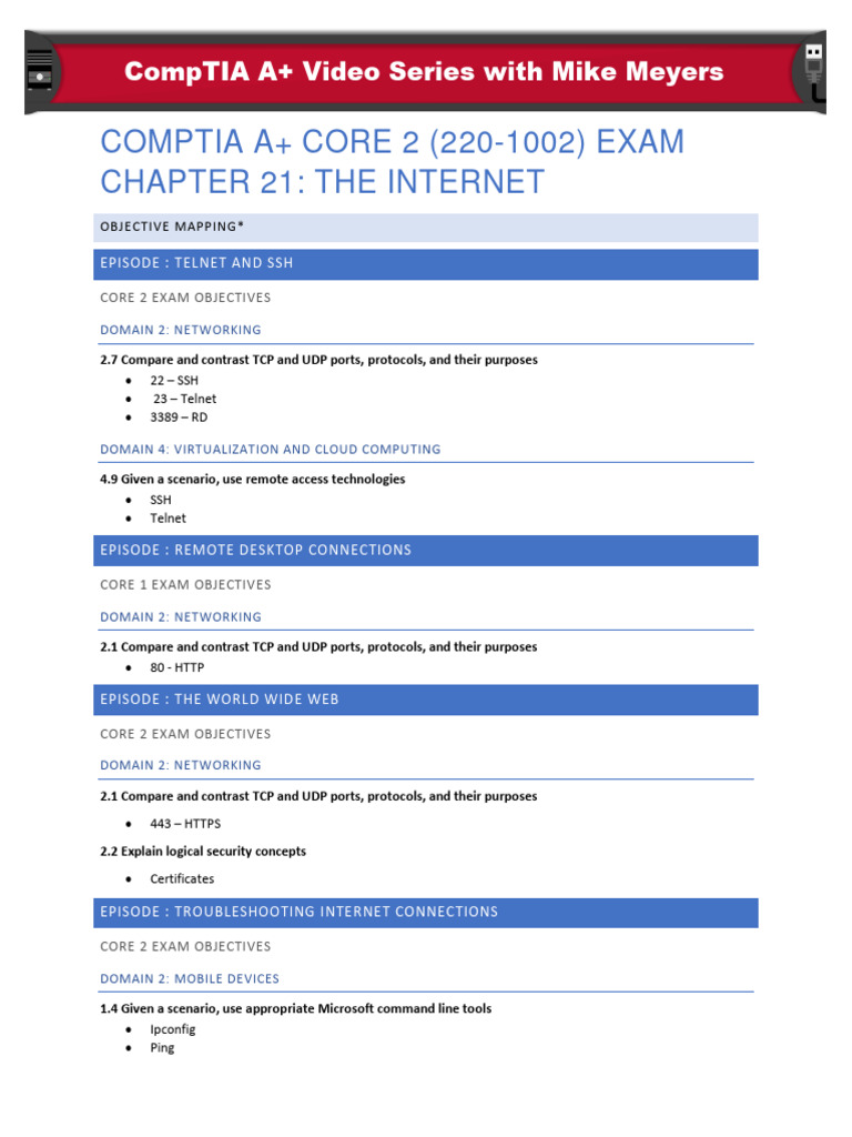 1.1 21 - Objective Mapping - The Internet - A+ - Chapter - 21 | PDF
