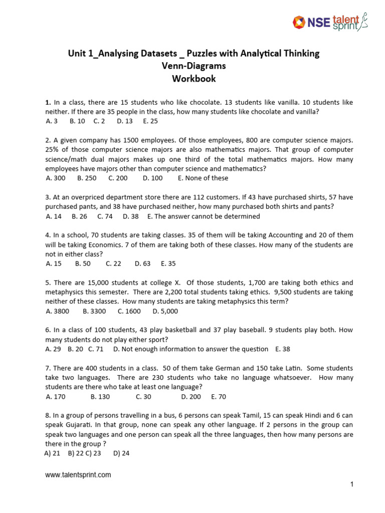 Session 1 Venn Diagrams Workbook Pdf