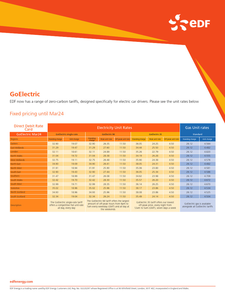 Goelectric - Ratecard - Mar24 Tariff Edf | PDF | Electric Power | Power ...