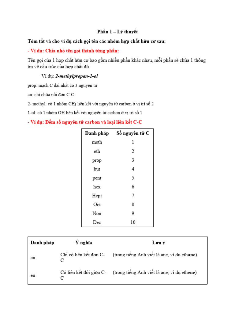 BT2 - BT Đọc Tên Chất Hữu Cơ | PDF