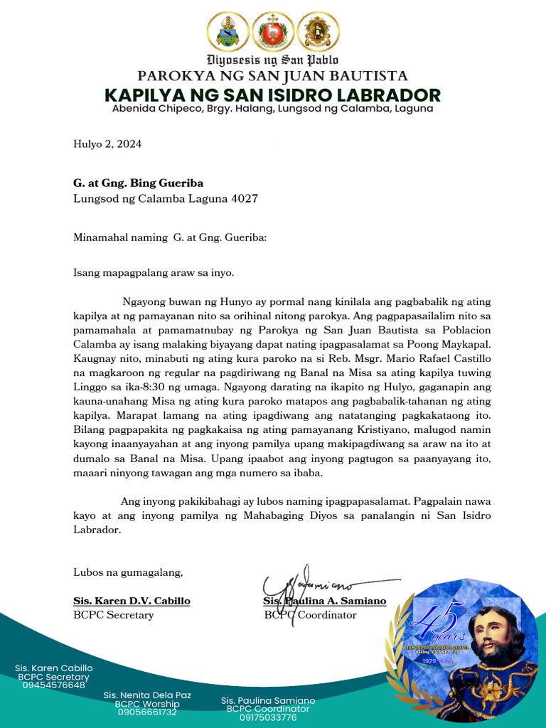 Letter Invitation_Mass_Msgr. Mar | PDF