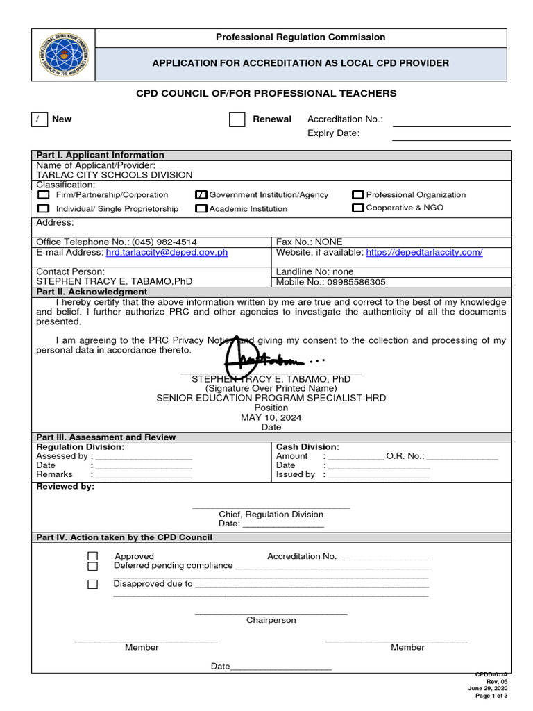 Prc Cpd Provider Tarlac City Application | PDF | Learning | Schools