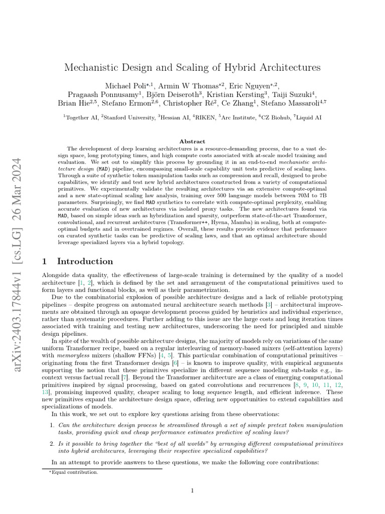 Mechanistic Design and Scaling of Hybrid Architectures | PDF ...