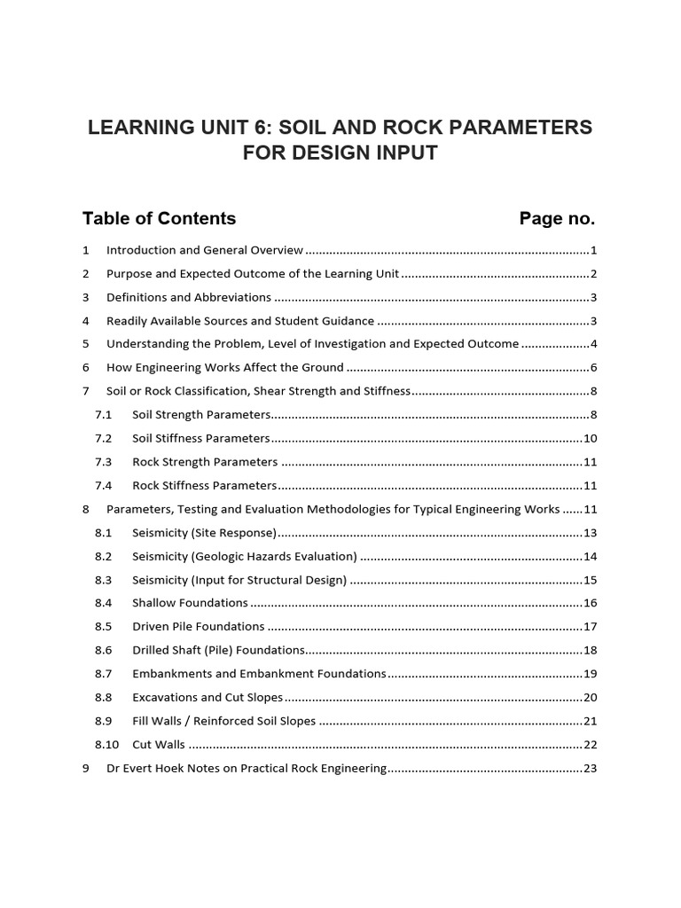 Soil and Rock Design Parameters | PDF | Strength Of Materials | Young's ...