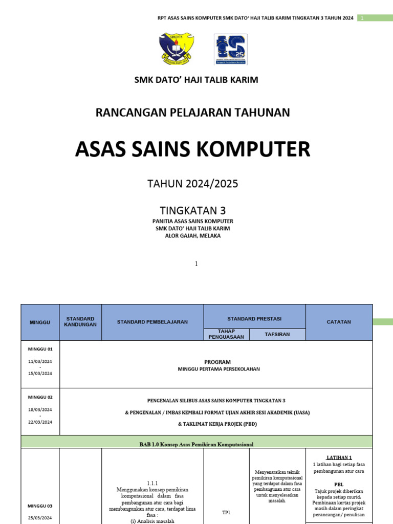 RPT Ask Ting 3 SMK Dato Haji Talib Karim Tahun 2024 2025 | PDF