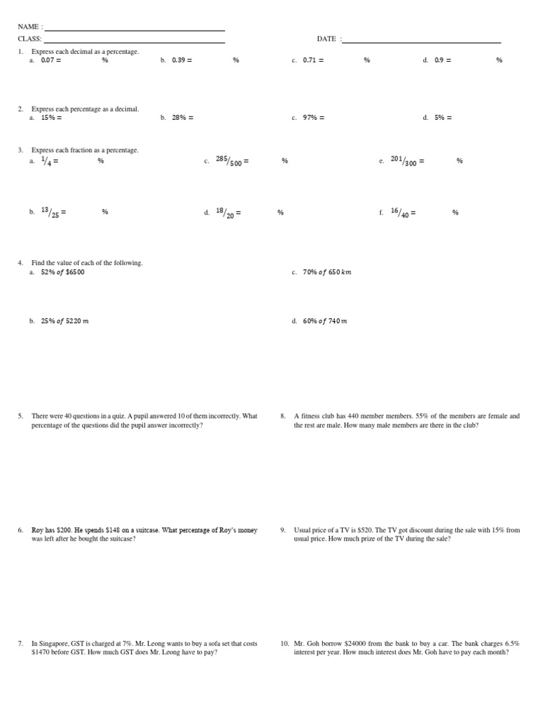 Soal P5 Percentage and Rate | PDF | Percentage