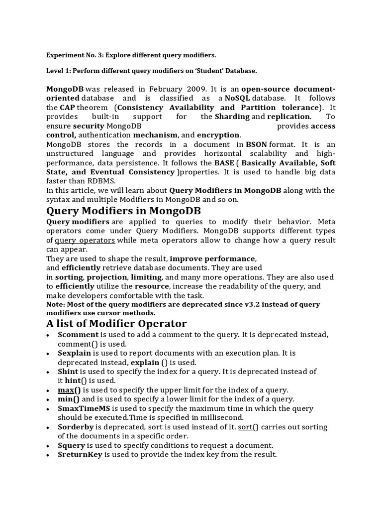 ADB - Lab Sheet 3 | PDF | Mongo Db | Information Retrieval