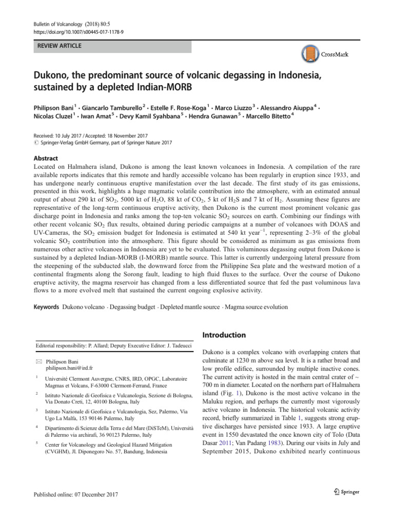 Dukono, Predominant Source of Degassing in Indonesia, Sustained by Depleted Indian MORBa-Bani-BV ...