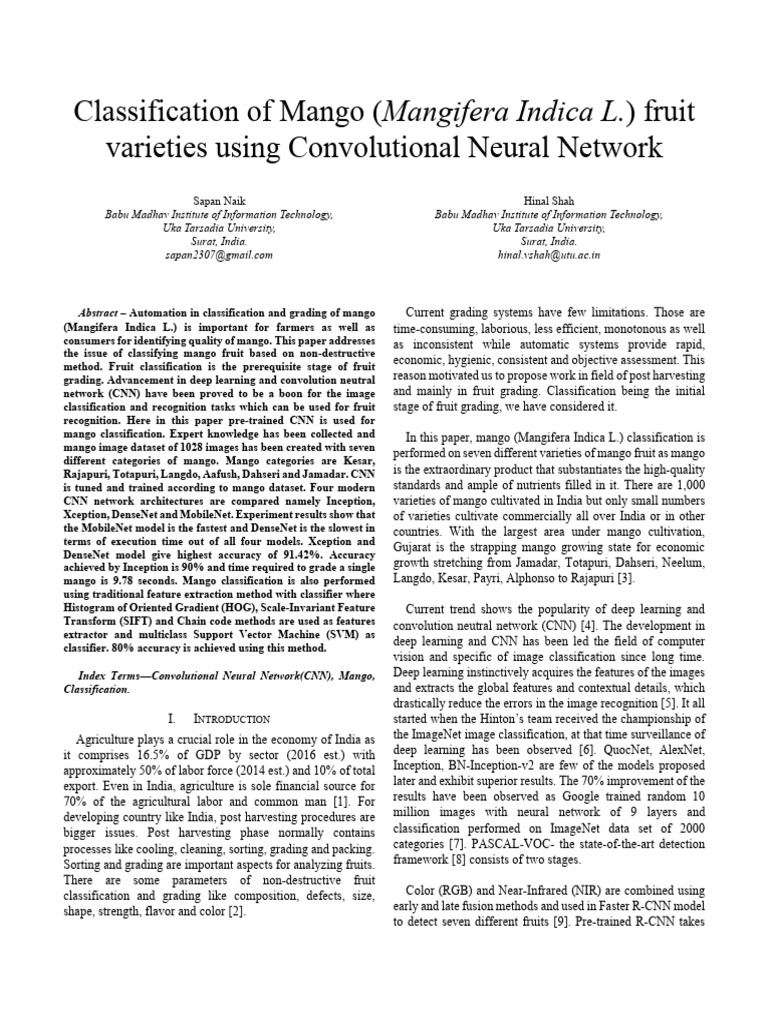 Clasification of Mango (Mangifera Indica L) Fruit Varieties Using CNN ...