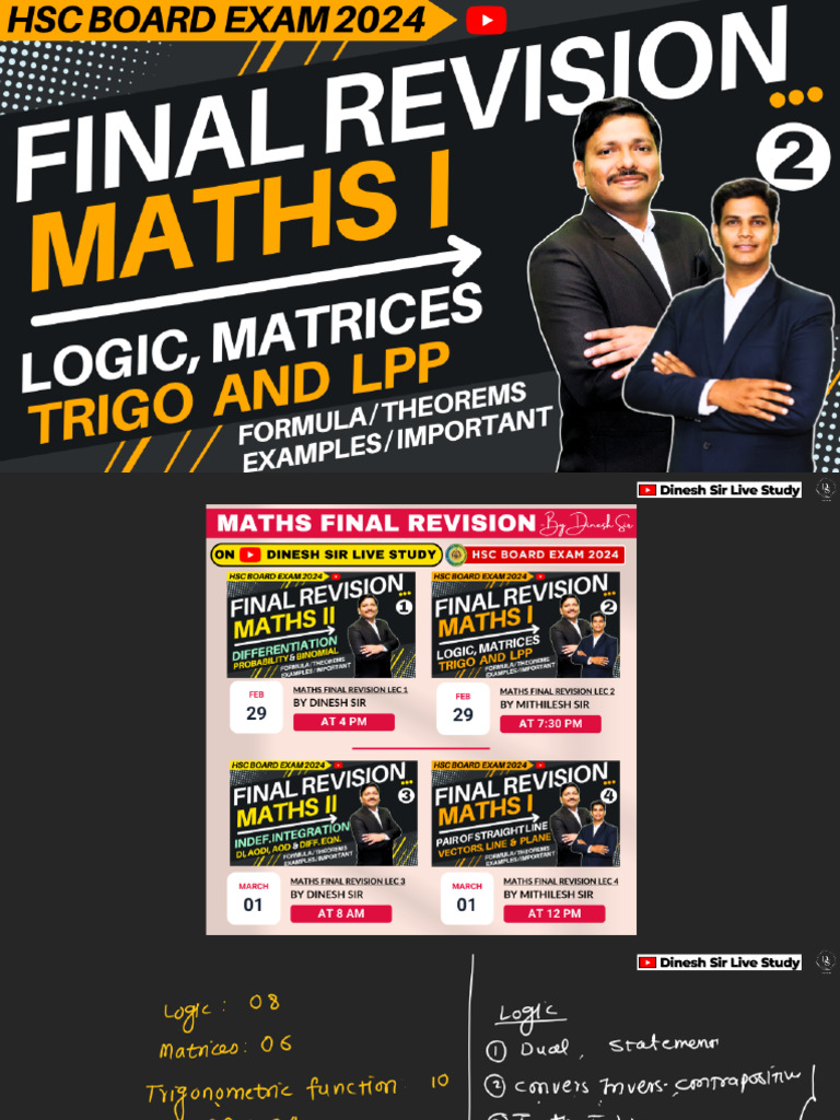 Final Revision Lec 2 - Logic, Matrices, Trigo, LPP | PDF