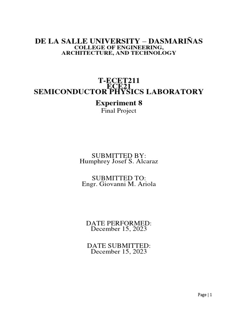 ECE21.ALCARAZ Experiment84 | PDF | P–N Junction | Semiconductors