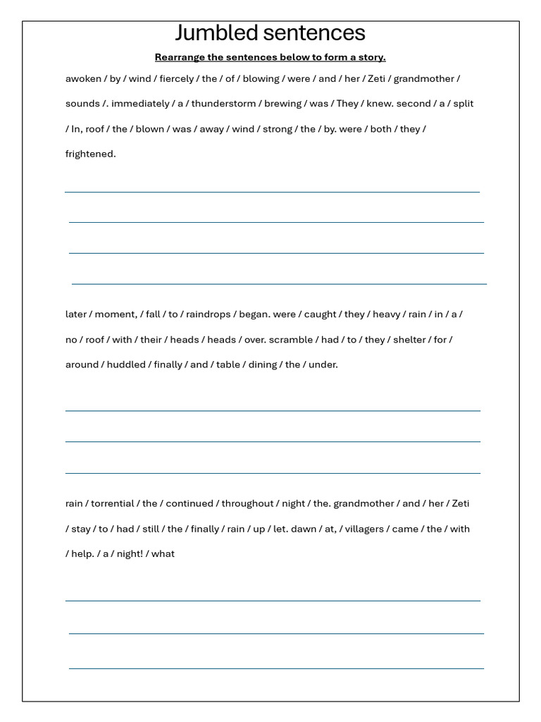 Jumbled sentences worksheet | PDF