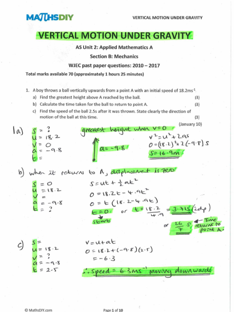 Vertical Motion Under Gravity SOLUTIONS | PDF