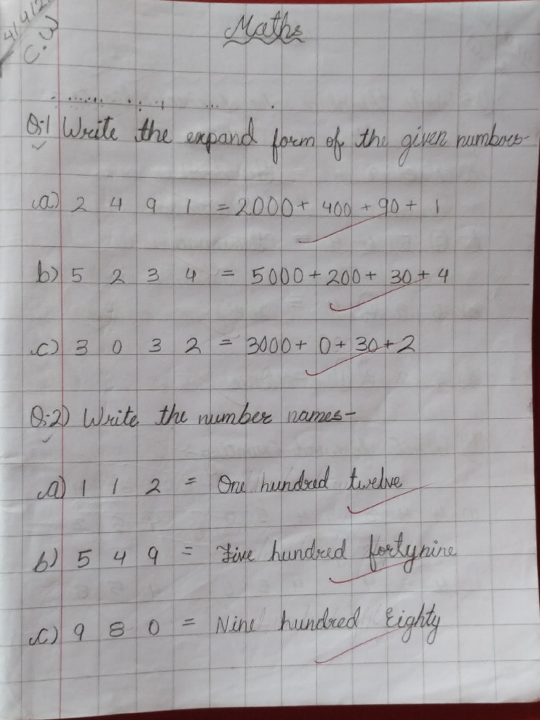 Class 3 Maths UT1 Classwork | PDF