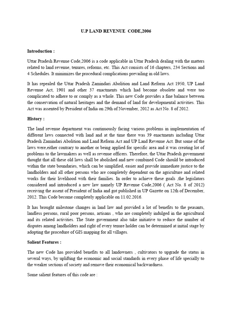 Up Land Revenue Code 2006 | PDF | Lawsuit | Lease
