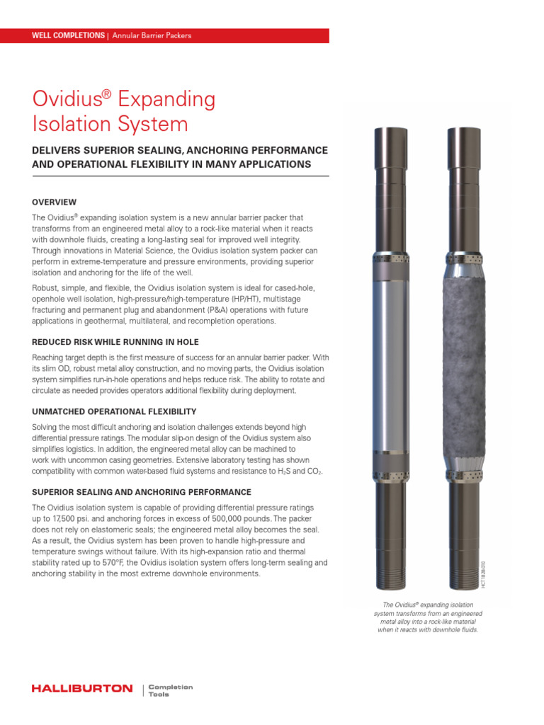 Ovidius Expanding Isolation System Data Sheet | PDF | Metals | Pressure ...