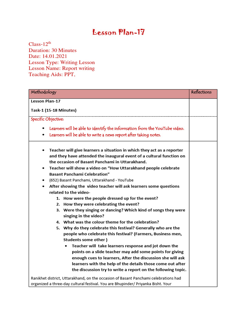 Report Writing Lesson Plan17 | Download Free PDF | Cognitive Science | Behavior Modification