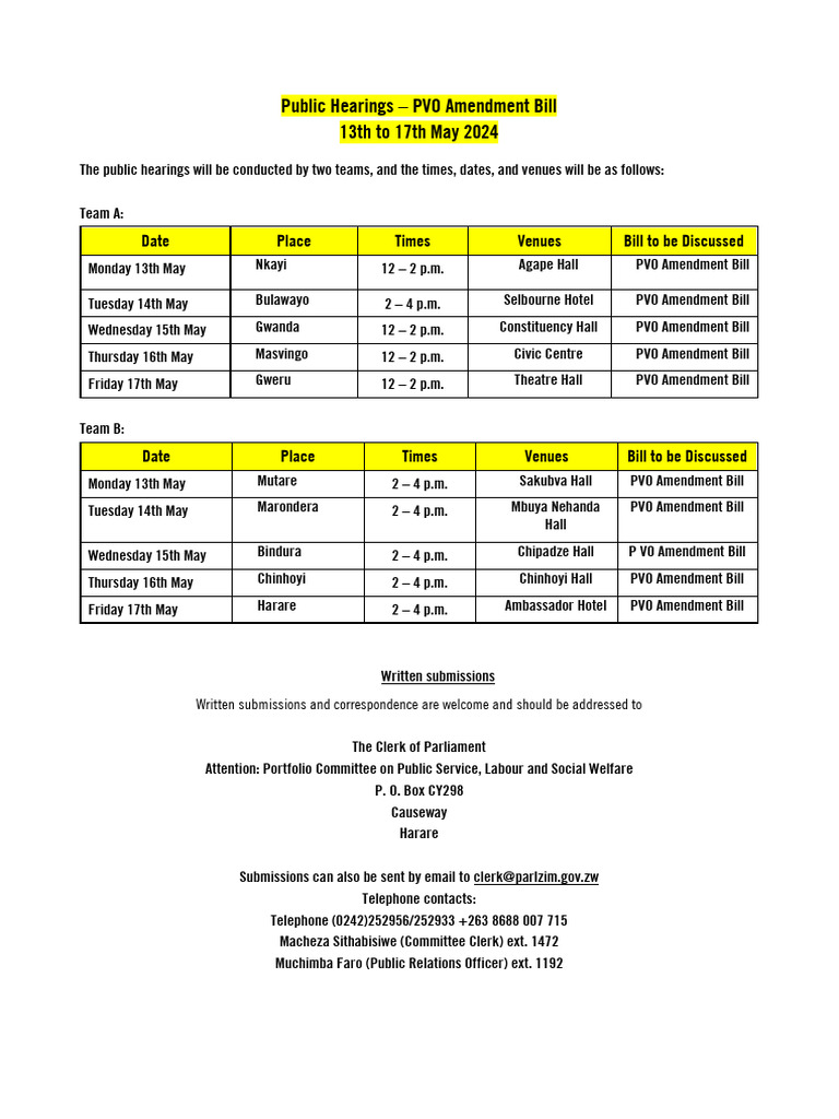 2024 Public Hearings PVO Amendment Bill | PDF