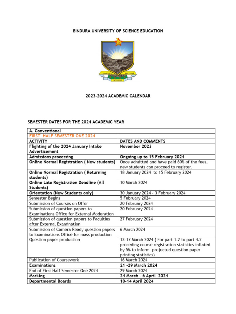 Bindura University 2024-2025 Calendar | PDF | Academic Term | Science