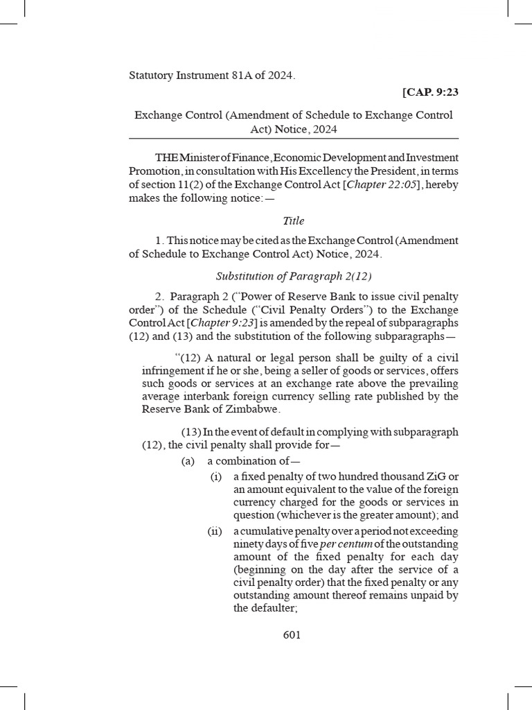 Exchange Control Amendment Notice 2024 | PDF | Banking | Money