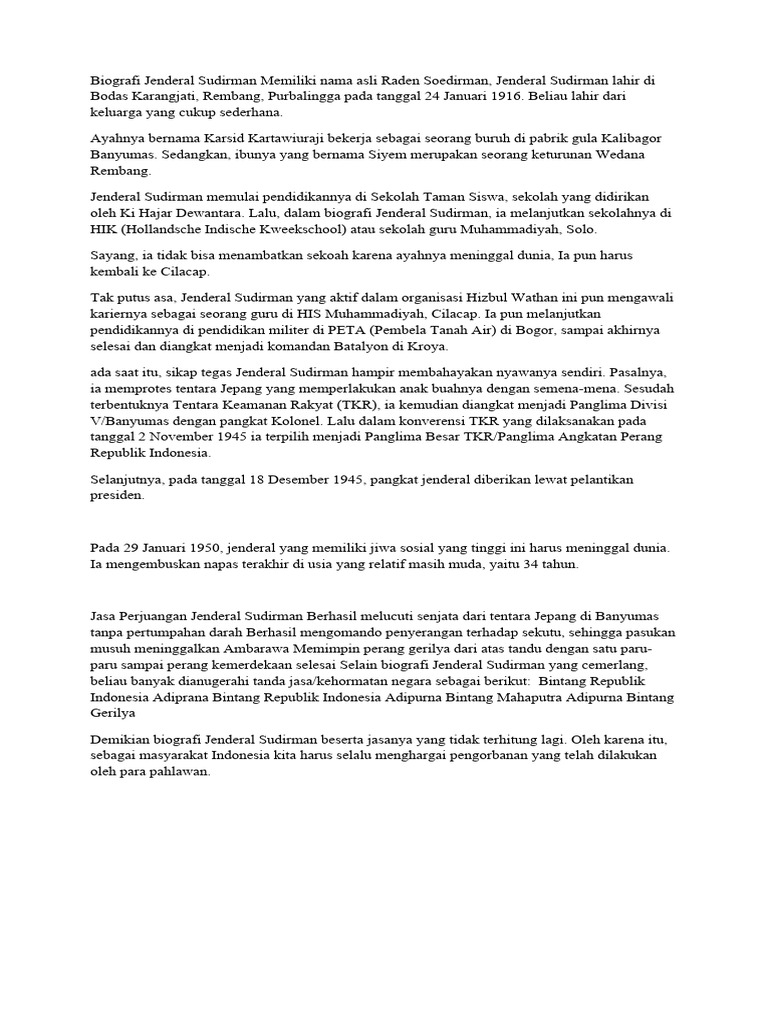 Biografi Jenderal Sudirman | PDF