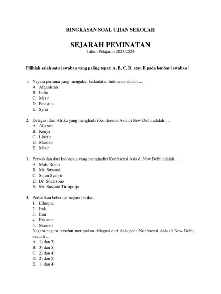 Ringkasan Soal Sejarah Peminatan | PDF