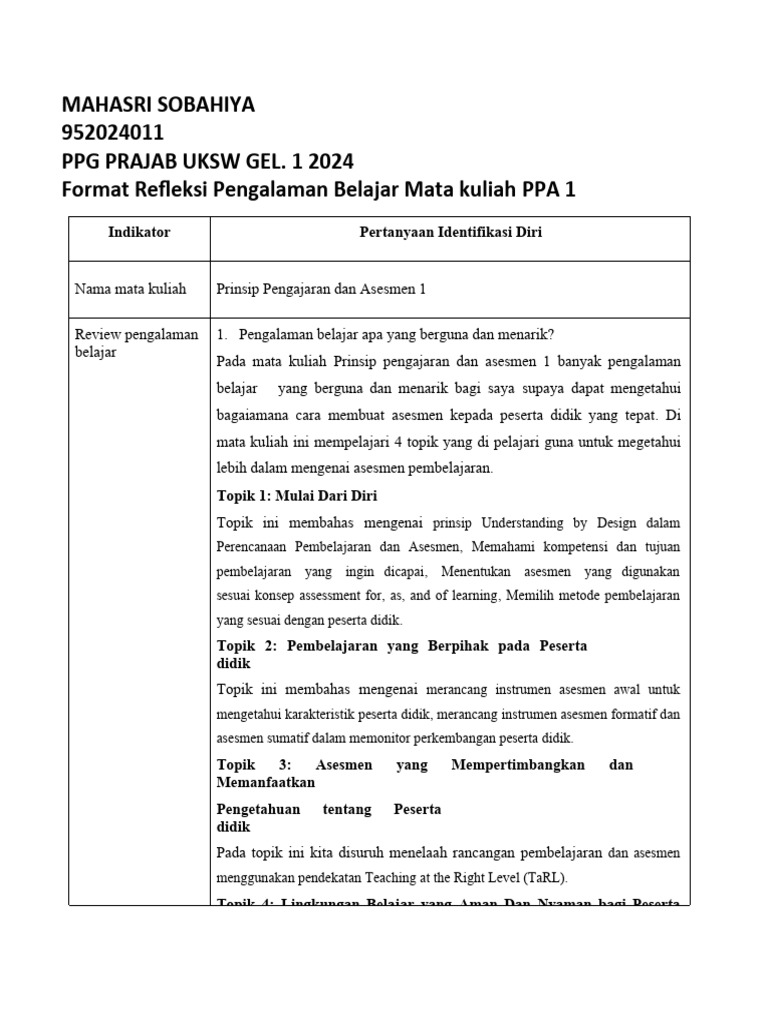 Refleksi Ppa 1 | PDF