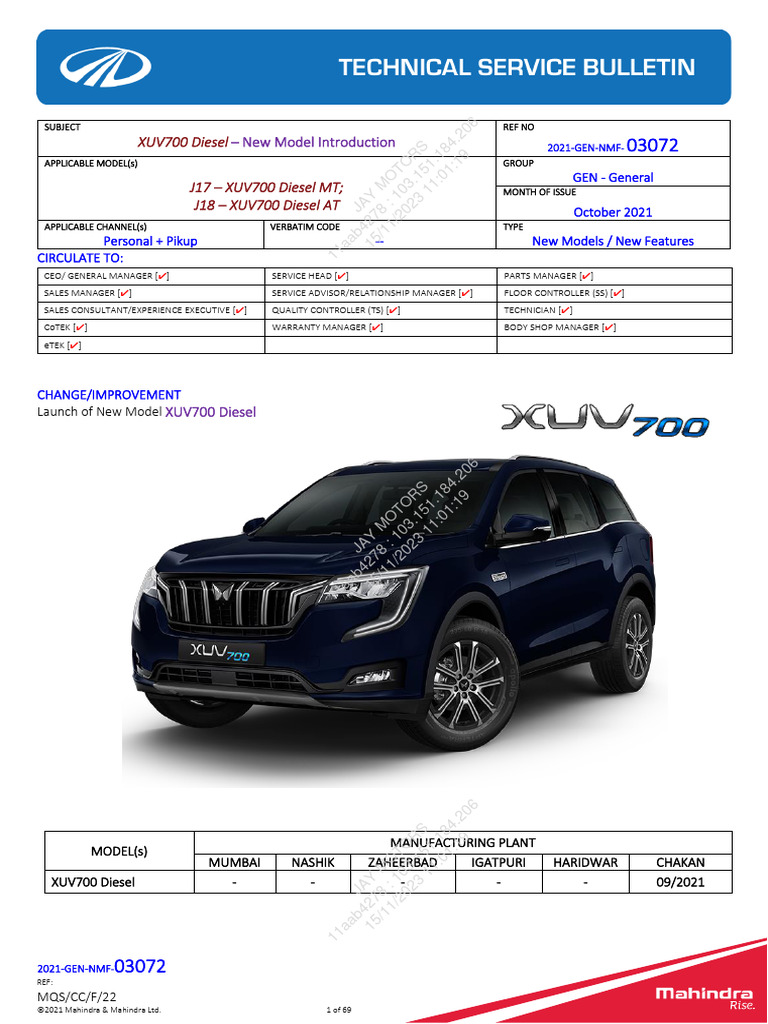 TSB_2021_NMF_03072_XUV700_Diesel_New_Model_Introduction_11aab4278 ...