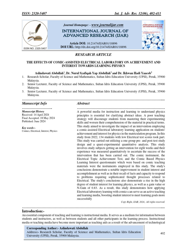 THE EFFECTS OF COMIC-ASSISTED ELECTRICAL LABORATORY ON ACHIEVEMENT AND ...