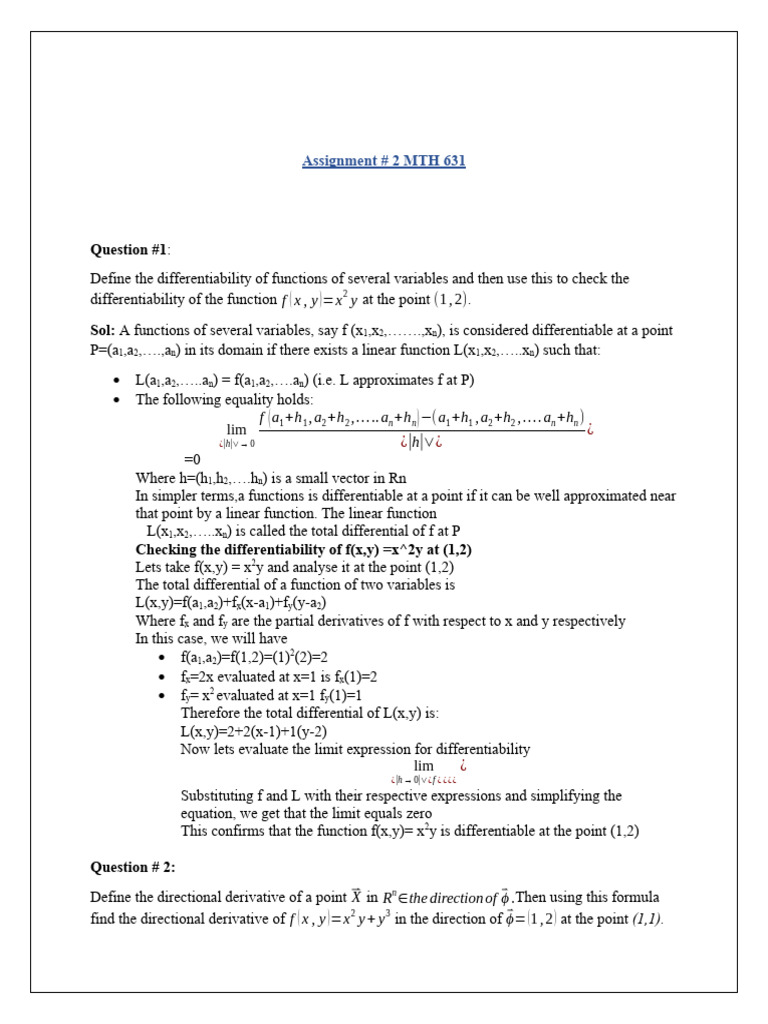 Mth631Assignment 2 Solution | PDF | Gradient | Derivative