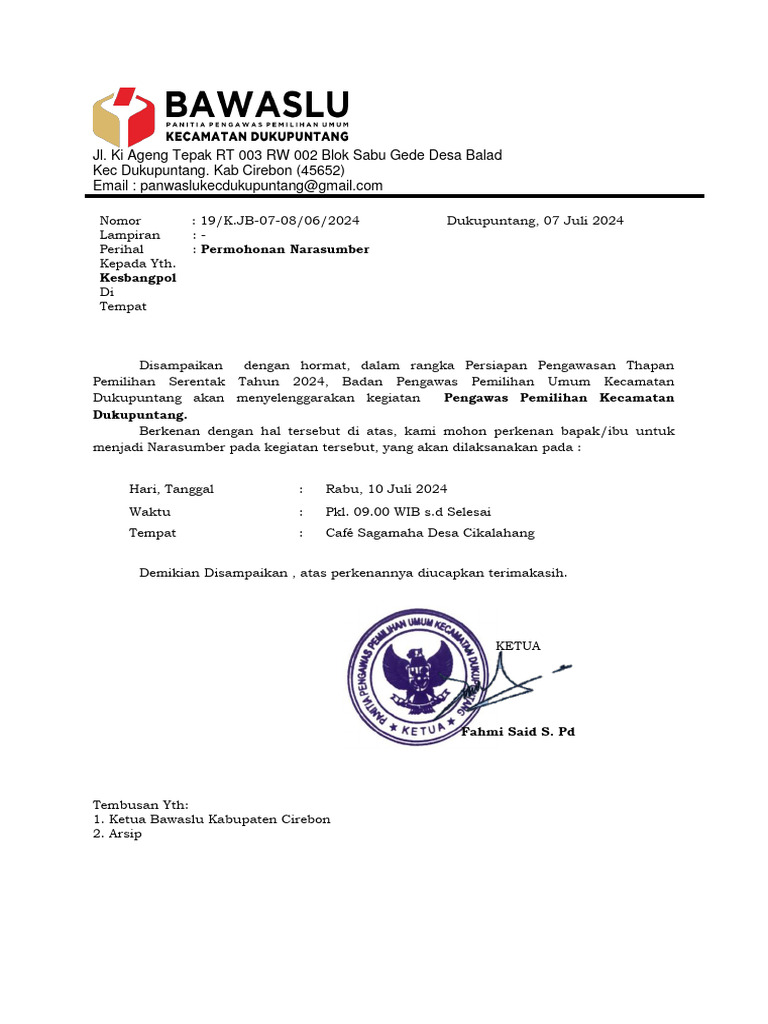 Surat Permohonan Narsum | PDF