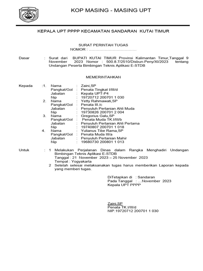Contoh SPT Bimtek Yogya Kecamatan | PDF
