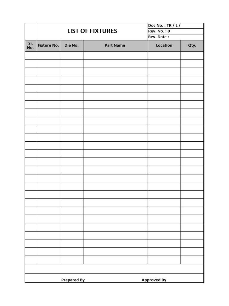 TR-L-08 List of Fixtures | PDF | History