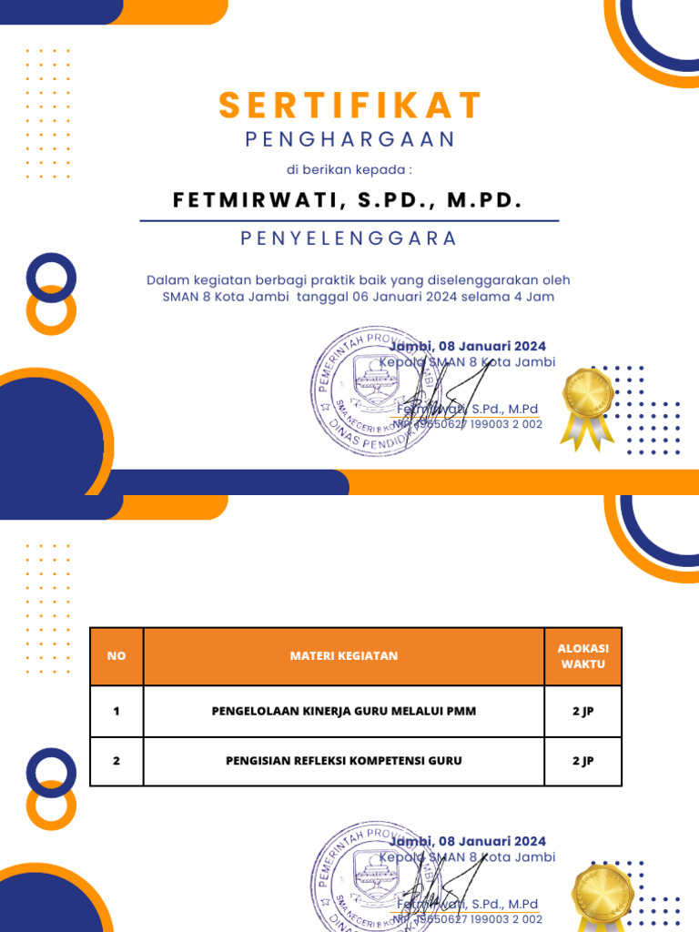 Sertifikat PMM - SMANDEL - 24 | PDF