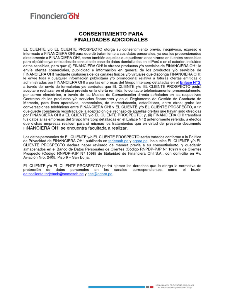 Tratamiento Datos Personales Adicionales | PDF | Cliente | Publicidad