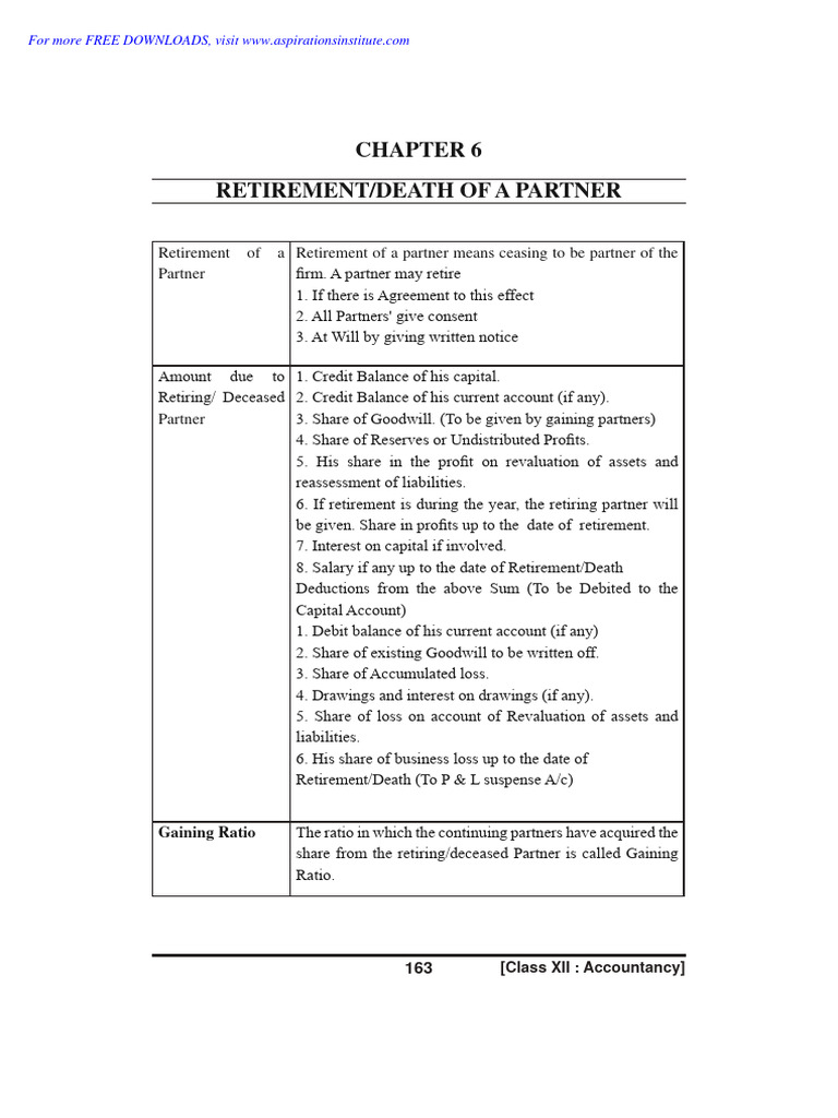 CBSE Class 12 Acc Notes Retirement or Death of A Partner | PDF | Debits ...