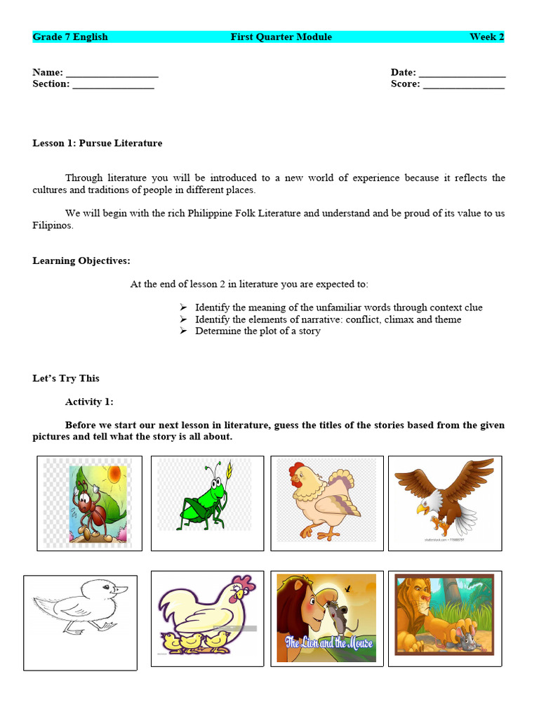Eng 7 Module WK 2 Lit | PDF | Plot (Narrative)