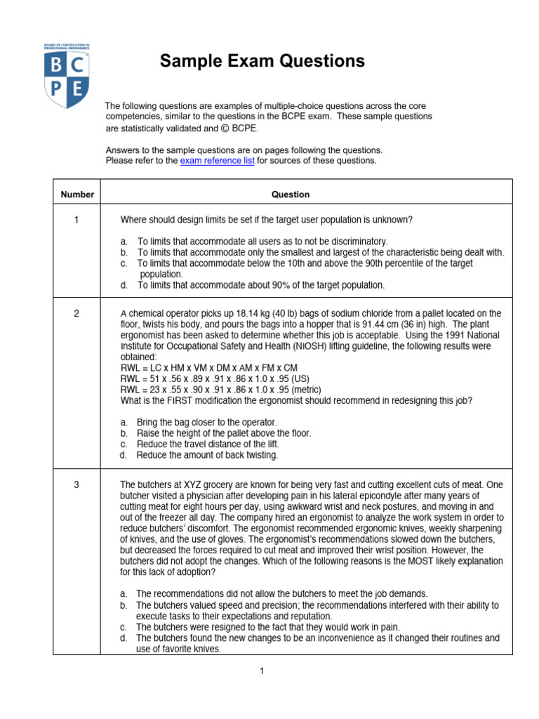 BCPE Sample Questions Answers July 2021 | PDF | Human Factors And ...