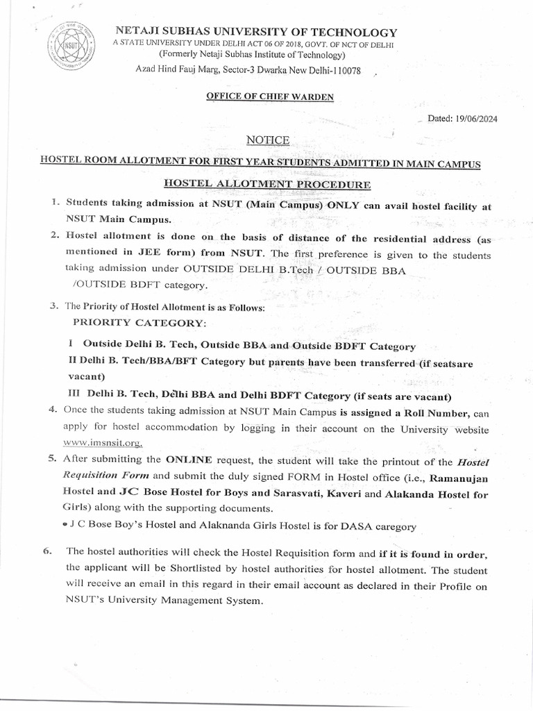 Hostel Allotment Procedure | PDF