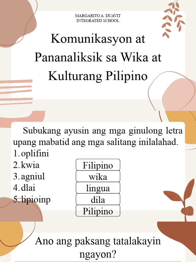 Aralin 1 Wika Kahulugan at Kabuluhan NG Wika 1 | PDF